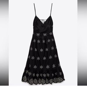Zara | Dresses | Zara Embroidered Midi Dress Nwt Size Xxl Navy Blue And White | Poshmark